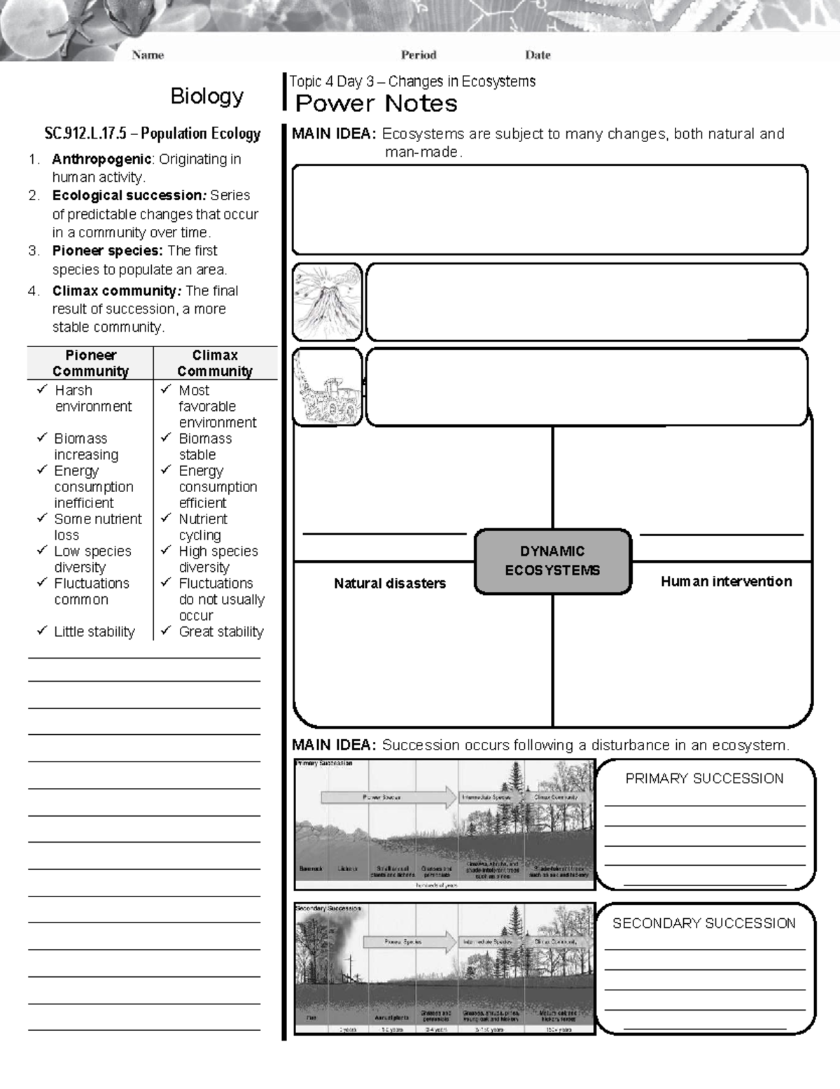 Biology SC.912.L.17.5 Changes in Ecosystems Power Notes - Studocu