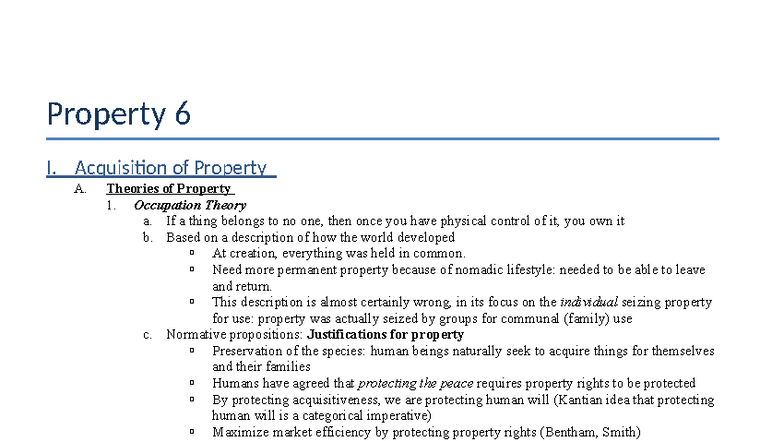 Property 6 Outline - Notes - Property 6 I. Acquisition of Property A ...