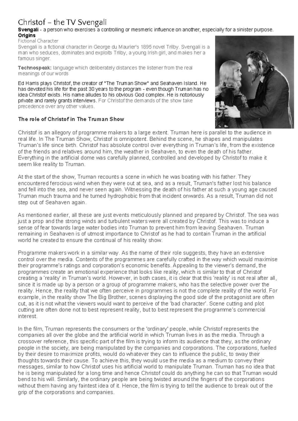 The Manipulative Role of Christof in The Truman Show: A Study on Media ...