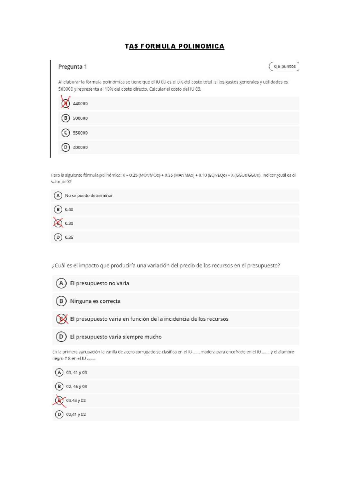 TA5 - Fórmulas Polinómicas y Cálculo de Costos en Proyectos - Studocu