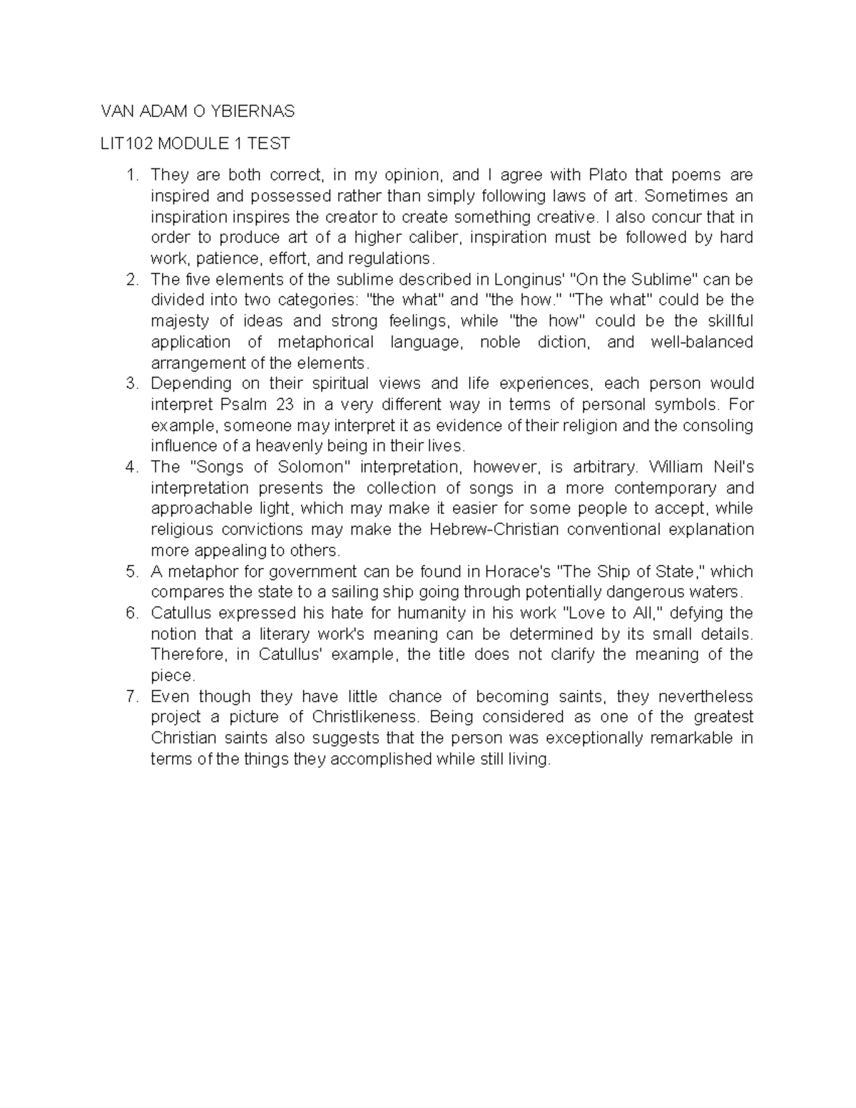 Van Adam O. Ybiernas - AB Pol Sci (LIT102 Module TEST 1) - VAN ADAM O ...