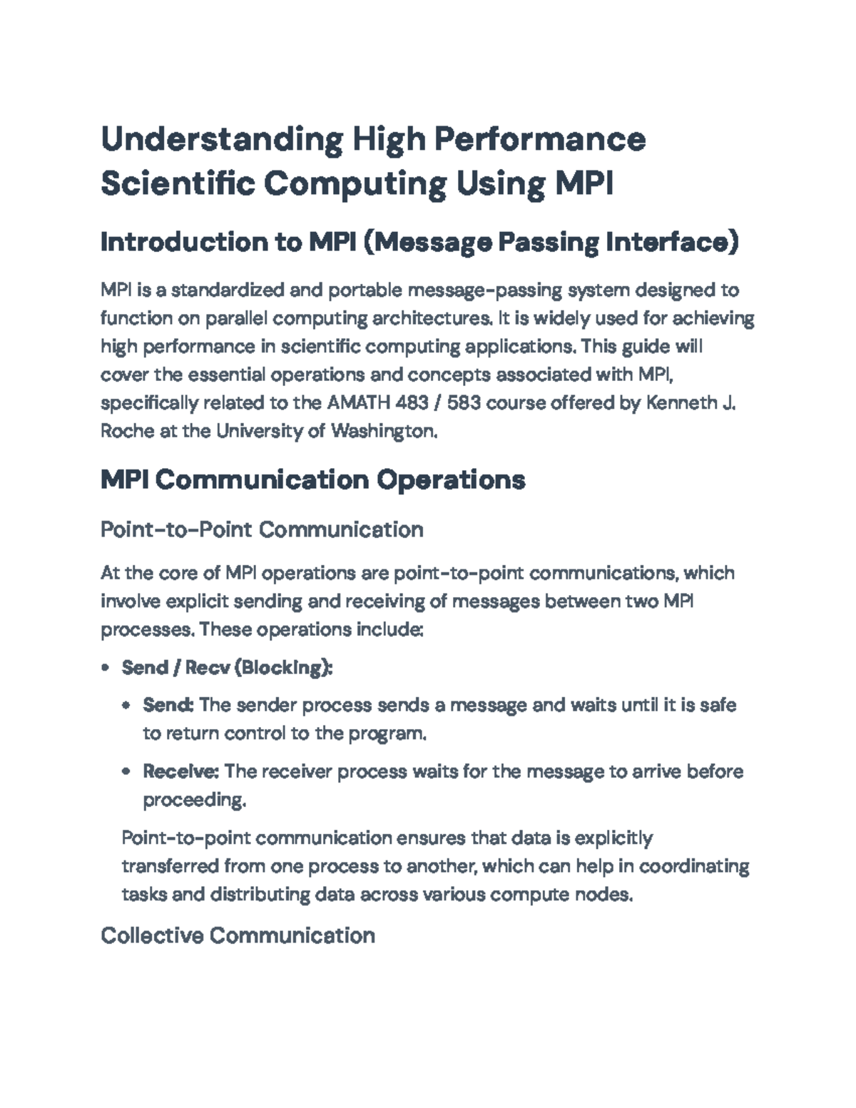 Understanding MPI for High Performance Sci Computing - AMATH 483/583 - Studocu