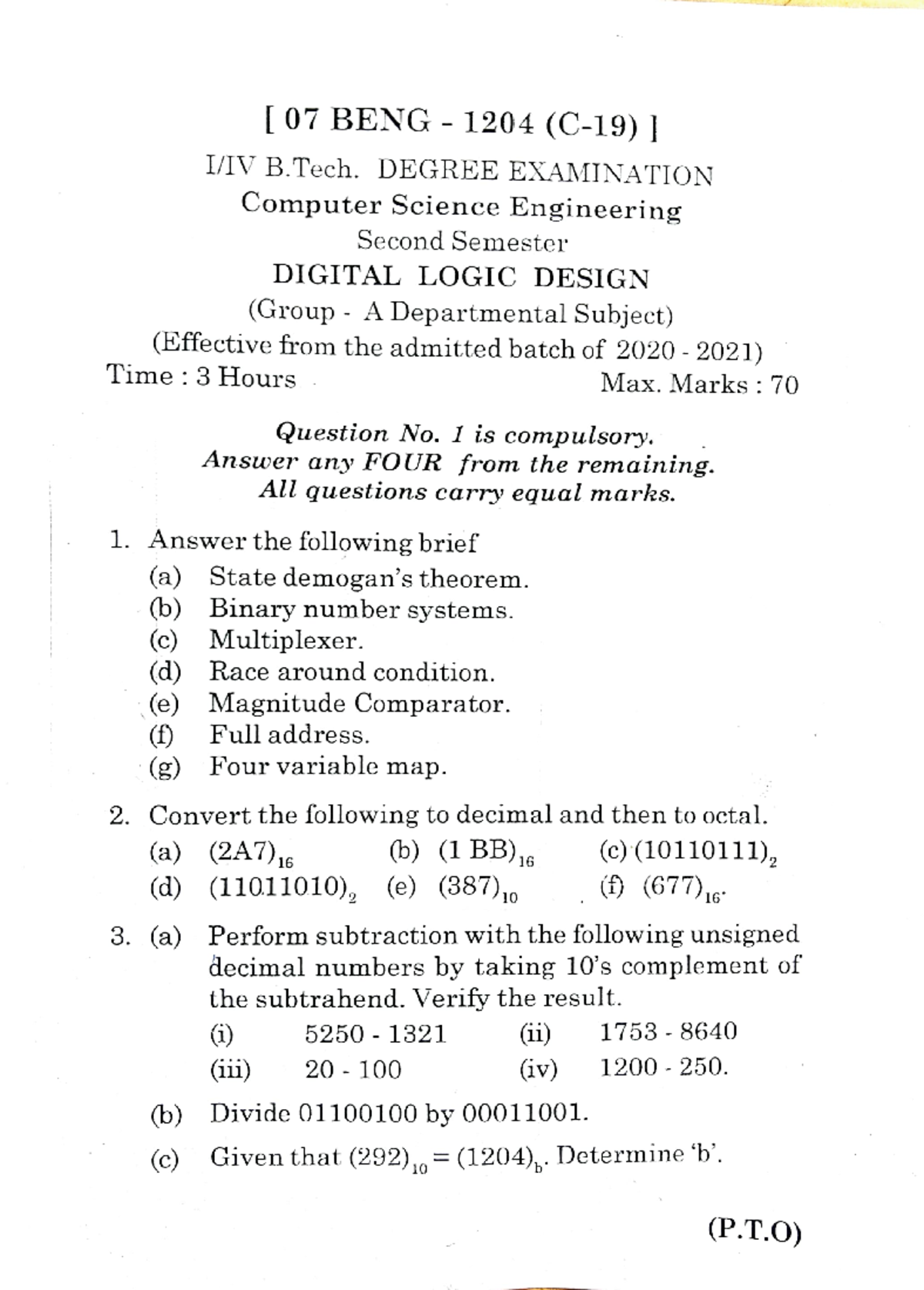 Digital Logic Design for CSE year 1 2020-21 - [ BENG - 1204 (C-19 ...