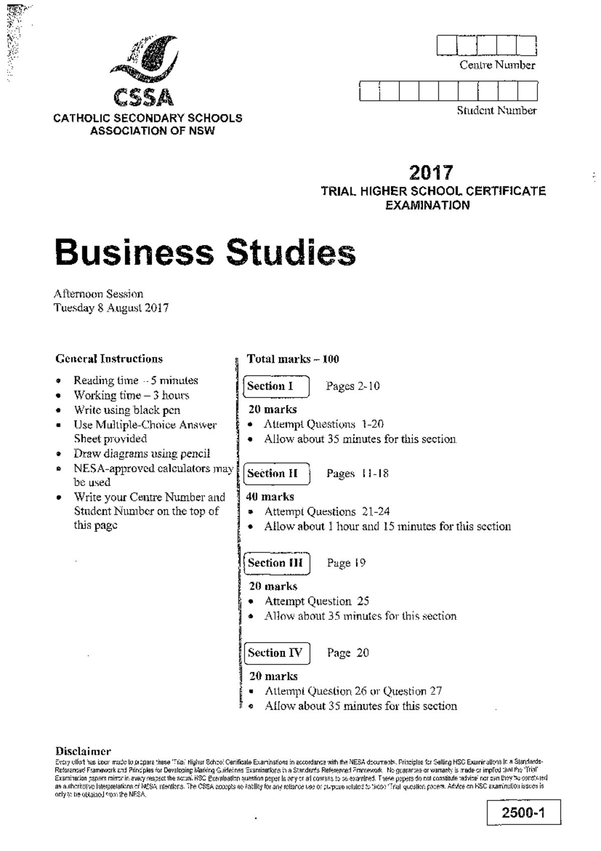 2017 CSSA Trial HSC Business Studies Exam Paper - Studocu