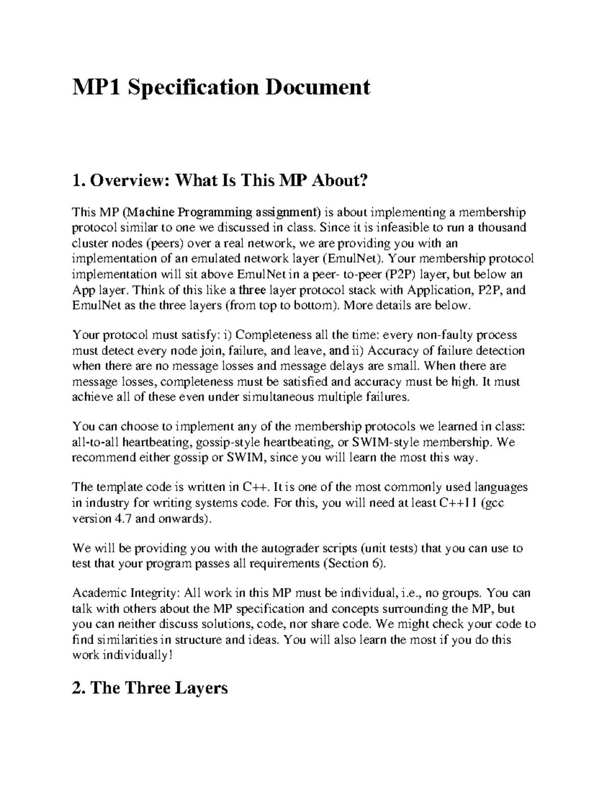 MP1 Membership Protocol Implementation Guide: Overview & Details - Studocu