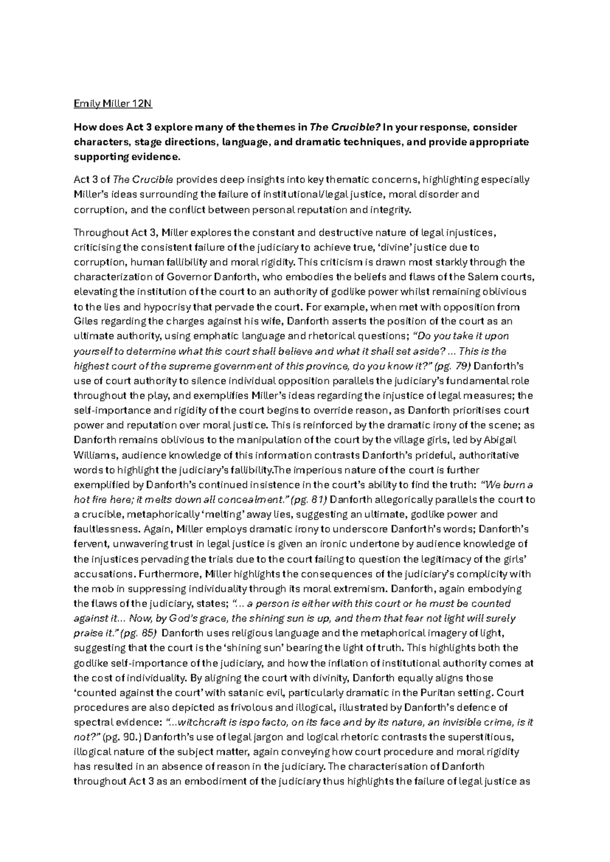 Crucible Themes Essay (ENG 12N) - Analyzing Act 3 Insights - Studocu