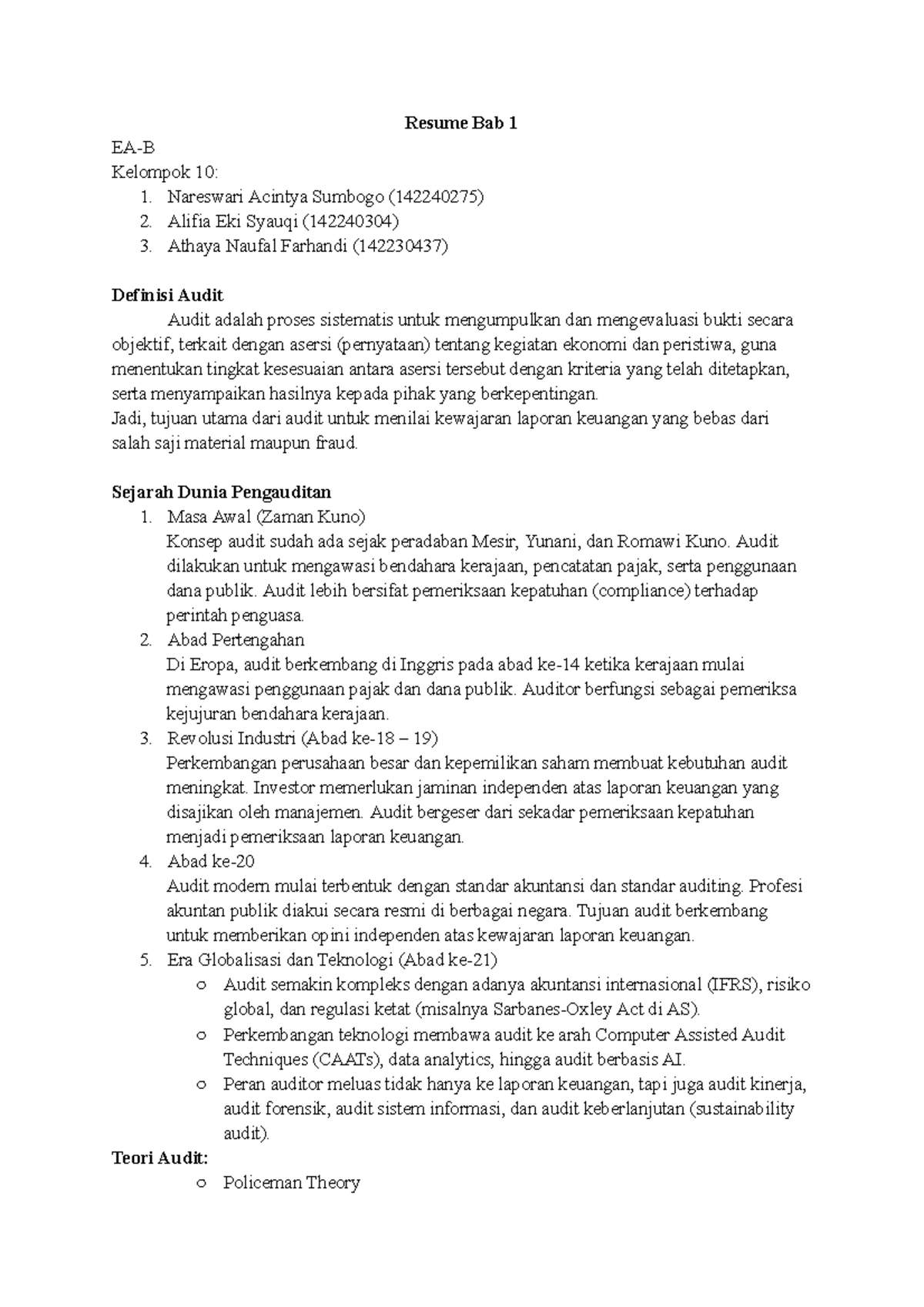 Resume BAB 1 Sejarah Pengauditan: Definisi dan Teori Audit - Studocu
