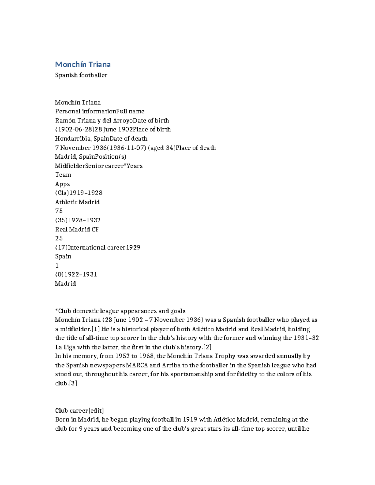 Monchín Triana: A historical Spanish footballer and his legacy - Studocu