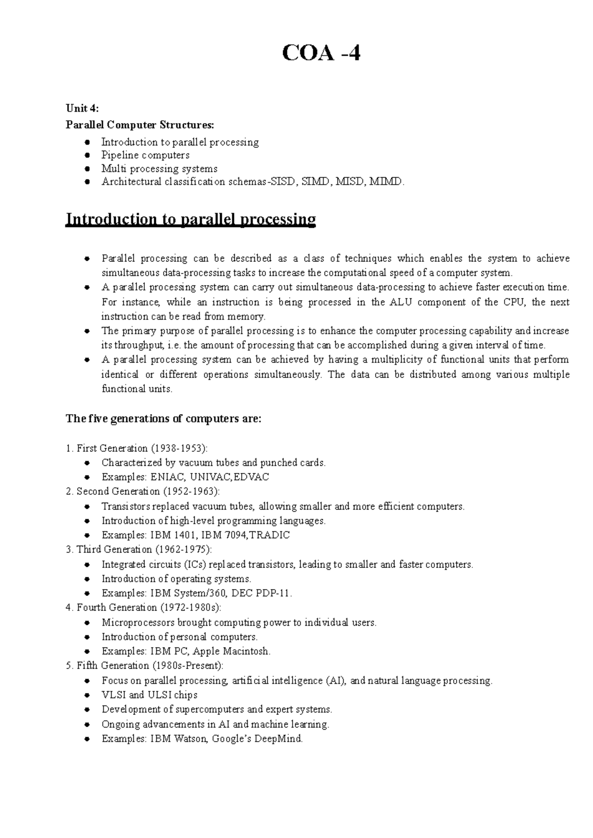 COA 4.1.docx - Overview of Parallel Computer Structures and Processing ...