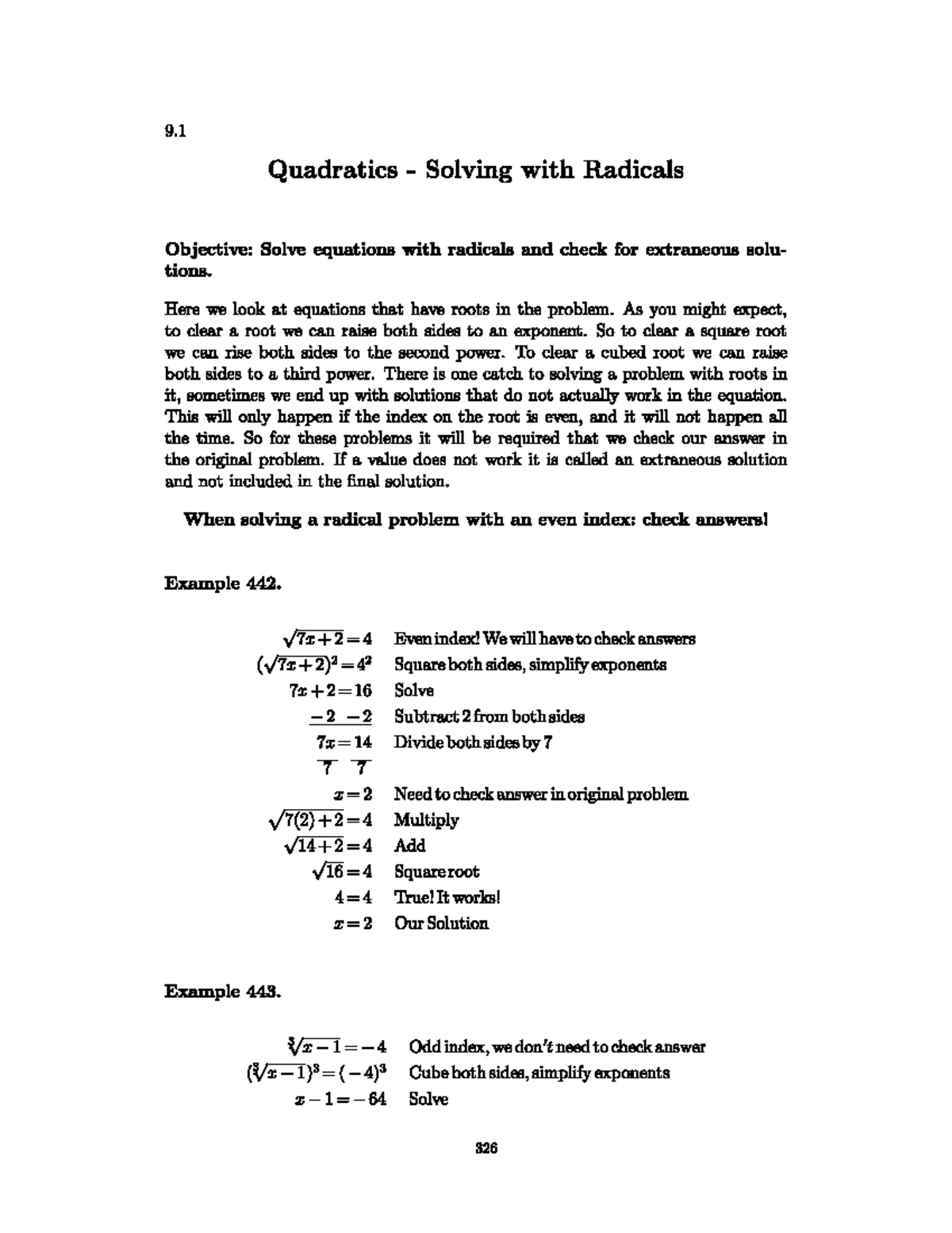 9.1 Solving Quadratic Equations with Radicals - Studocu