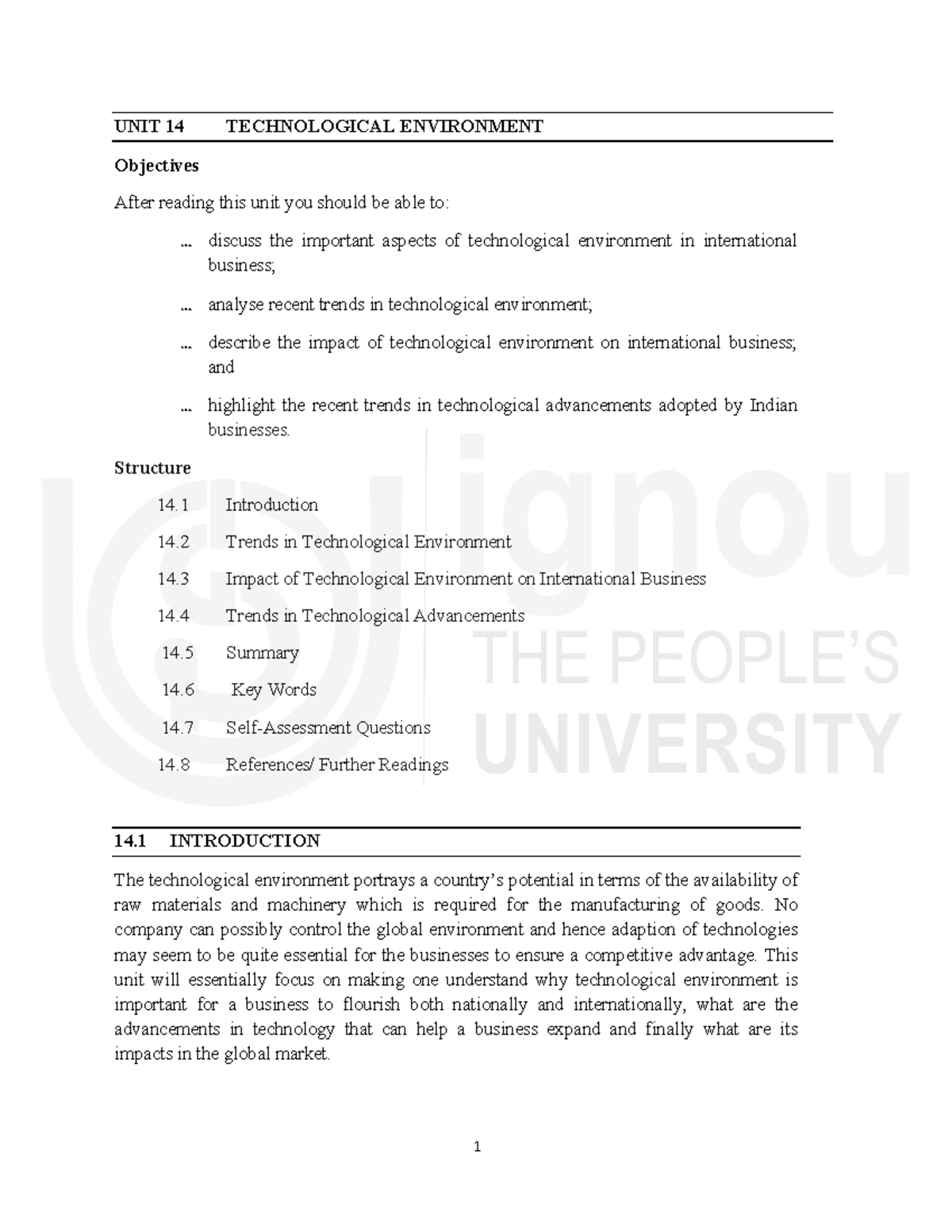 Technological Environment - Structure 14 Introduction 14 Trends in ...