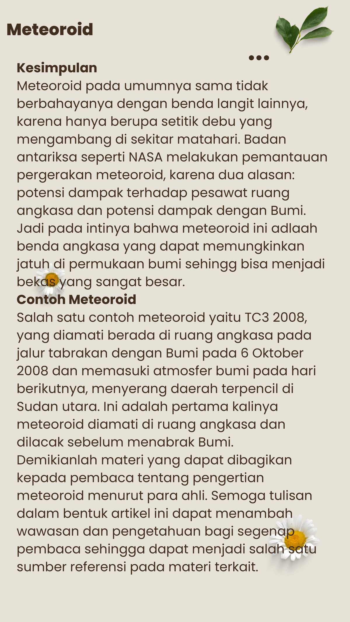 Kesimpulan dan Contoh Meteoroid: Pemahaman dan Implikasinya - Studocu