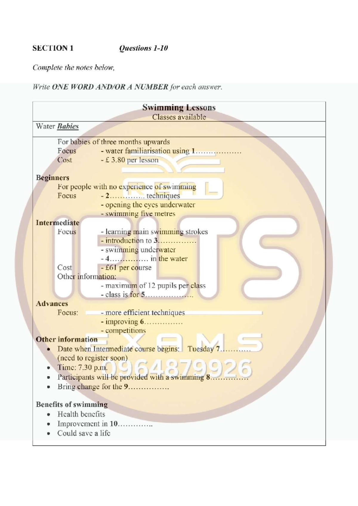 Listening Practice Test: Section 1 & 2 Questions - Studocu