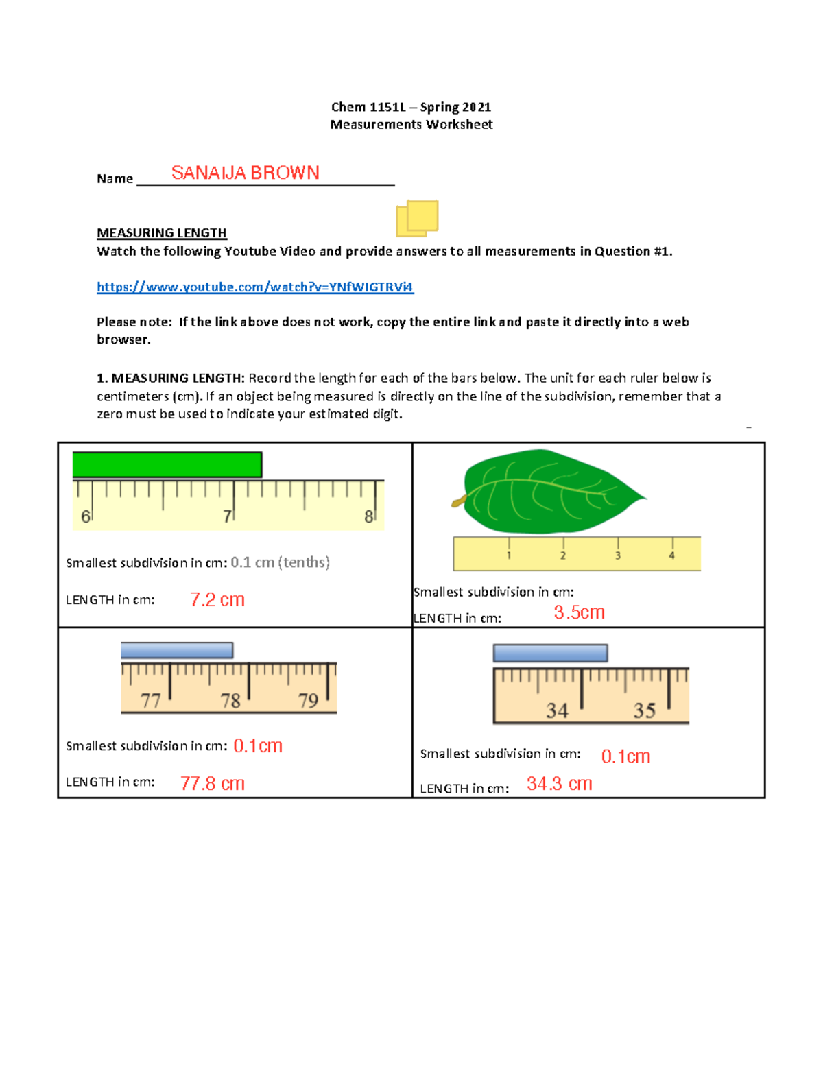 Chemistry and Measurements Worksheet - Chem 1151L – Spring 2021 ...