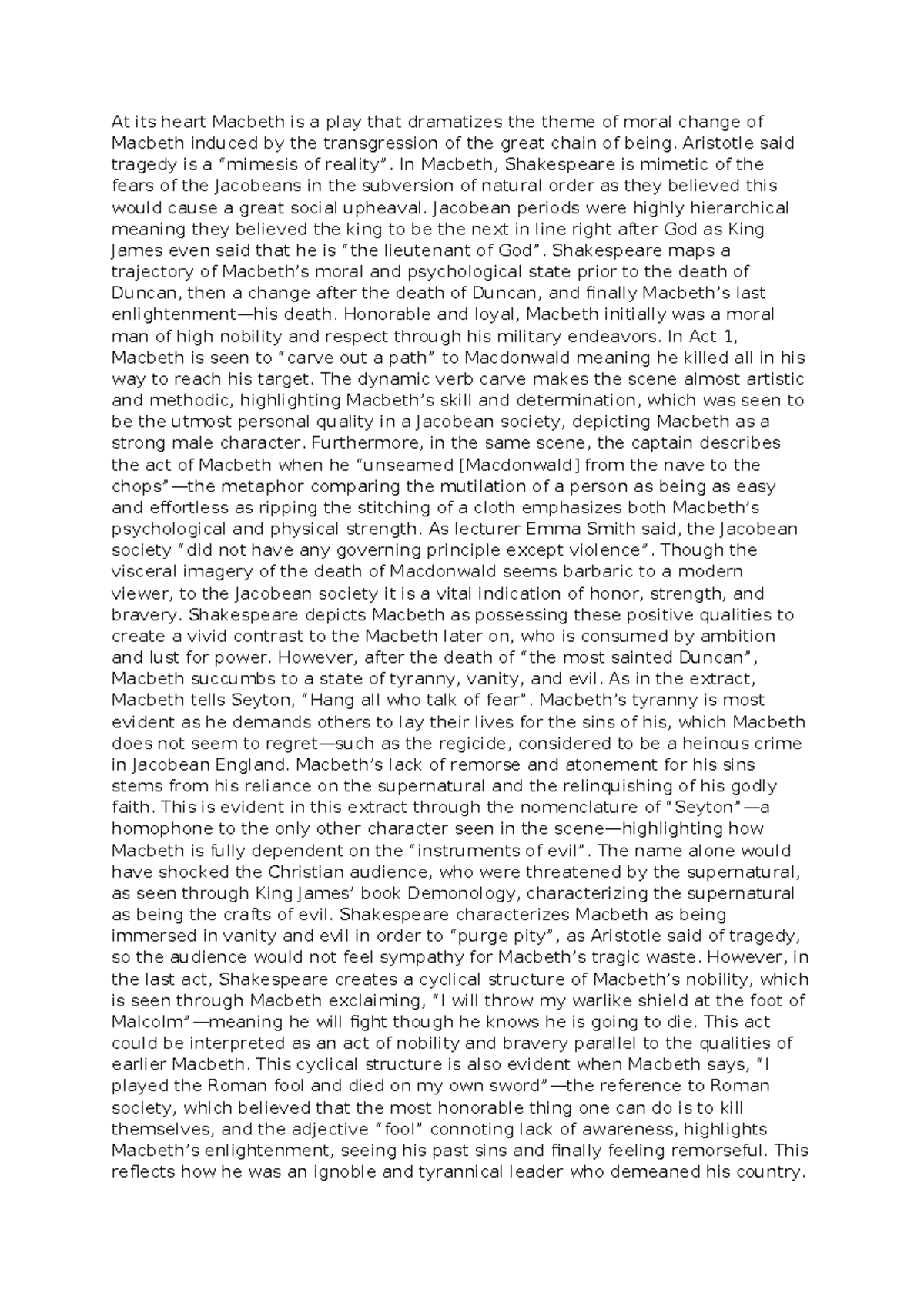 ENG 101: Macbeth Essay - The Moral Transformation of Macbeth - Studocu