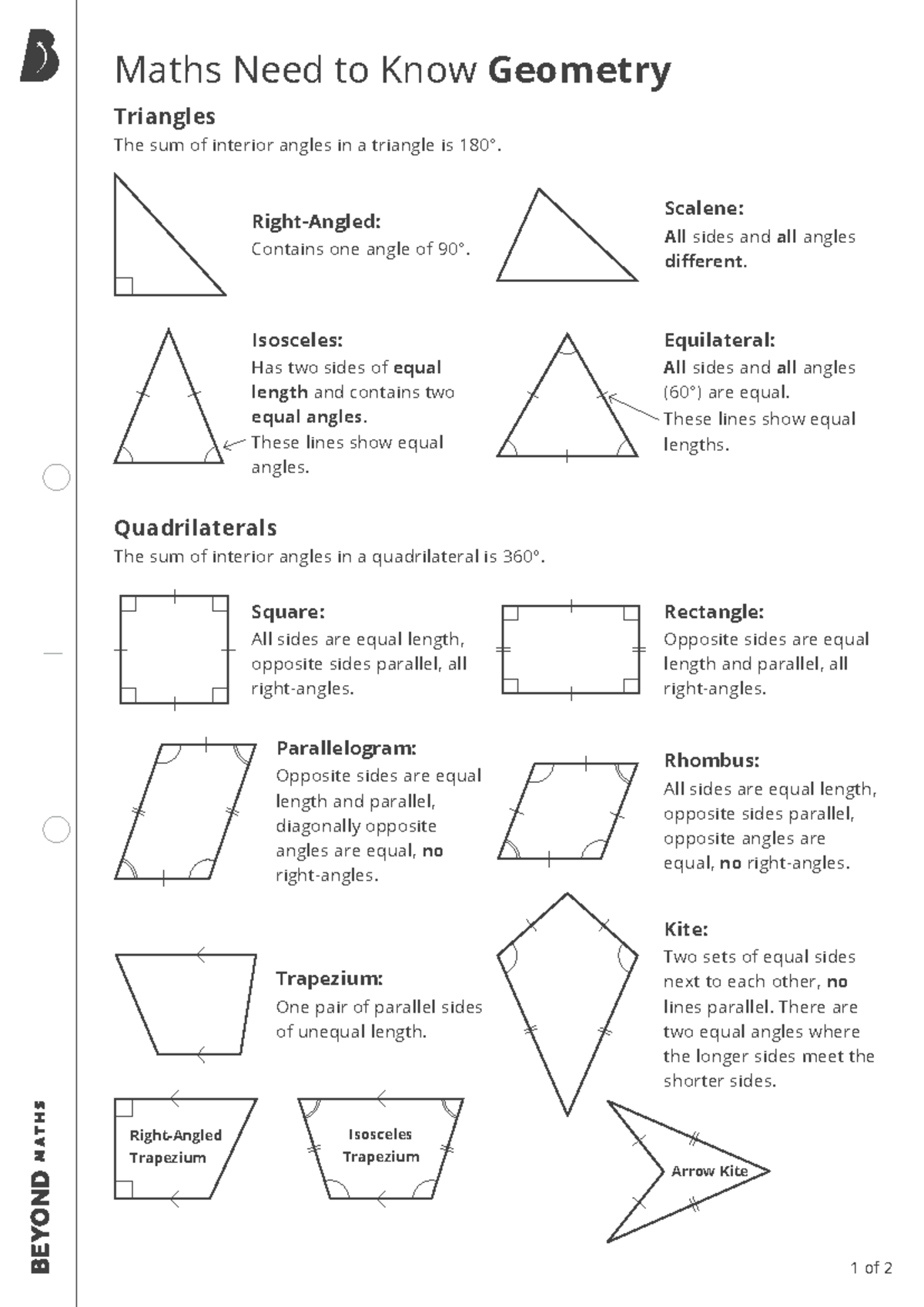 Maths 101: Geometry Shapes Summary & Triangle Types - Studocu
