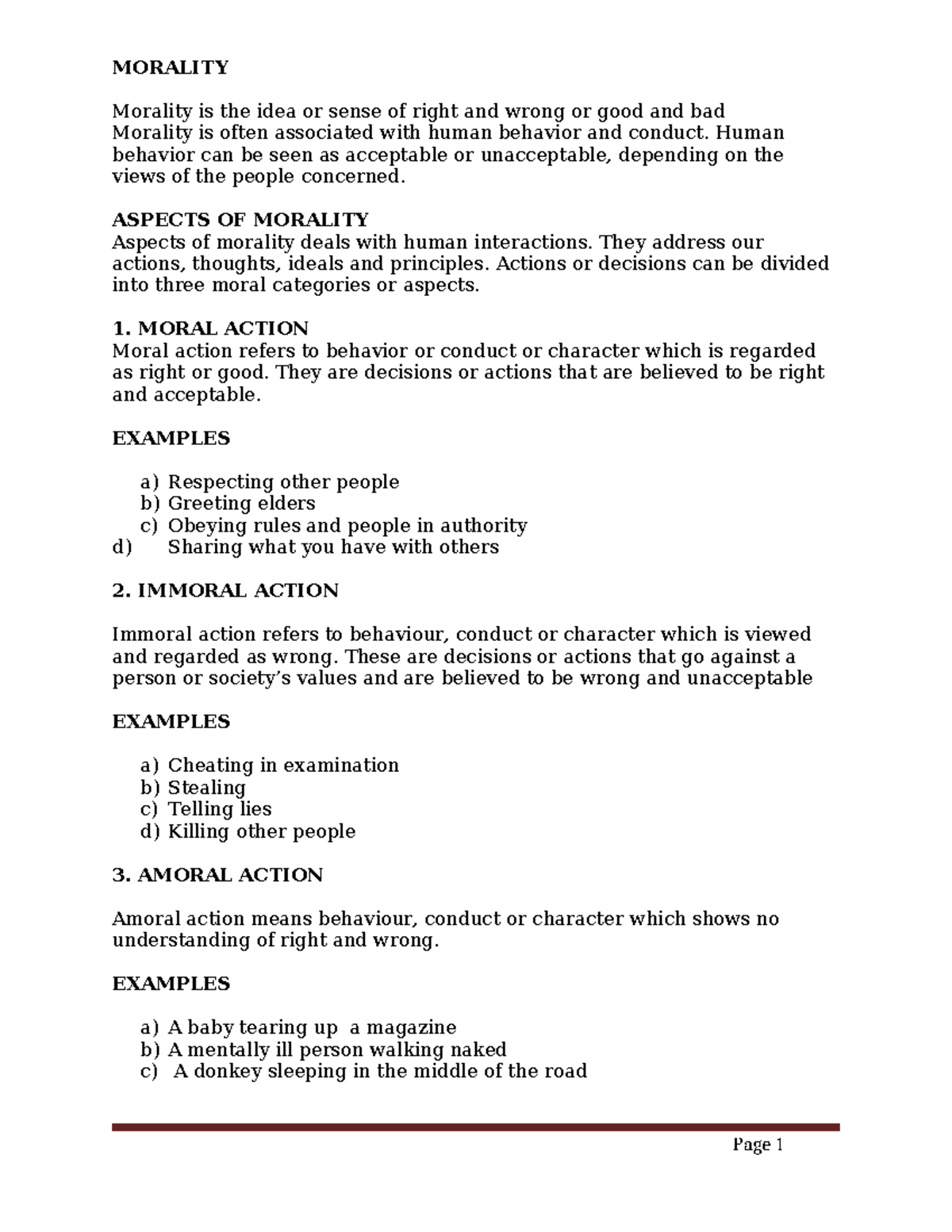 ME 12: Morality and Values - Key Concepts for Revision - Studeersnel