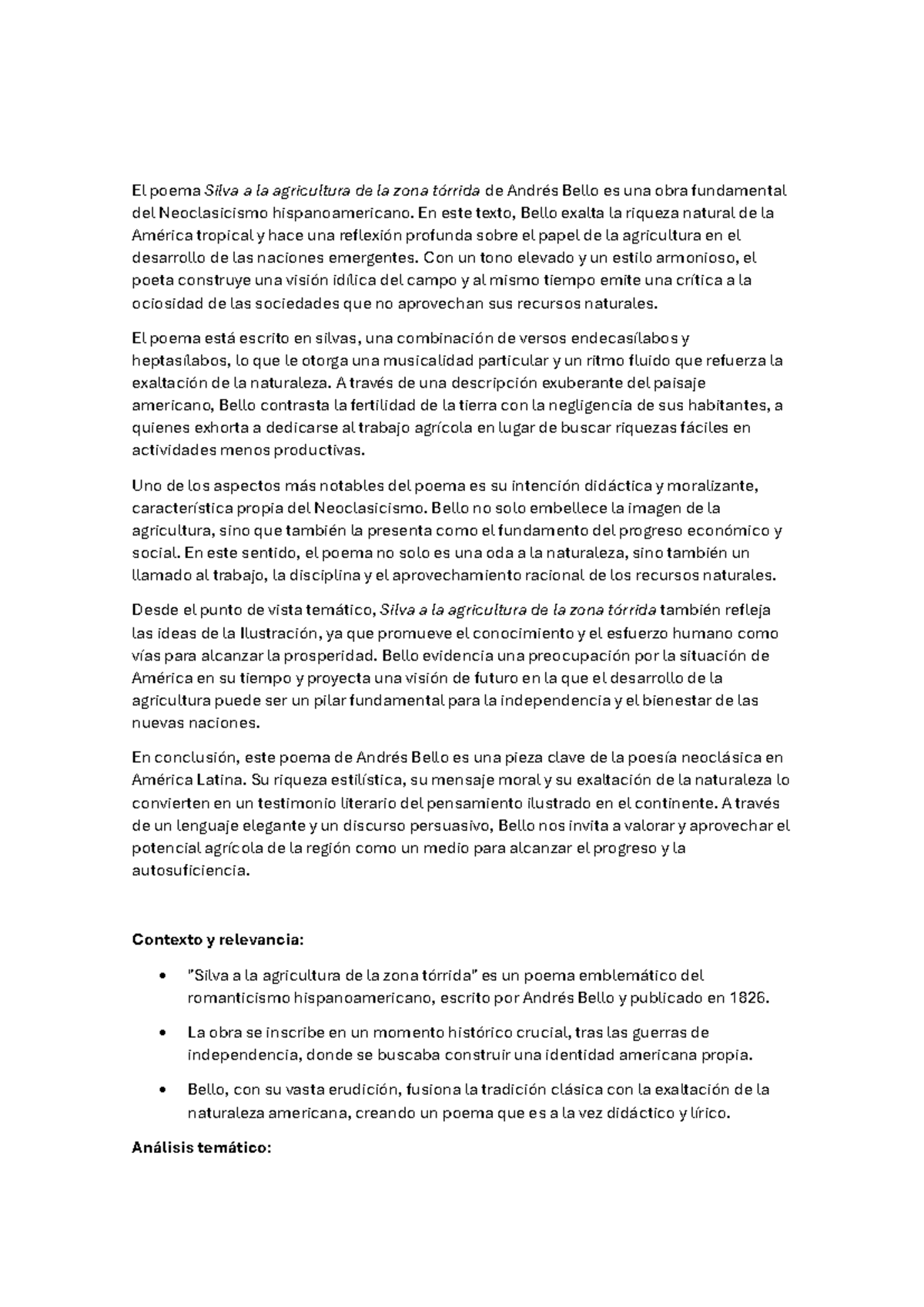 Análisis del poema "Silva a la agricultura de la zona tórrida" de A ...