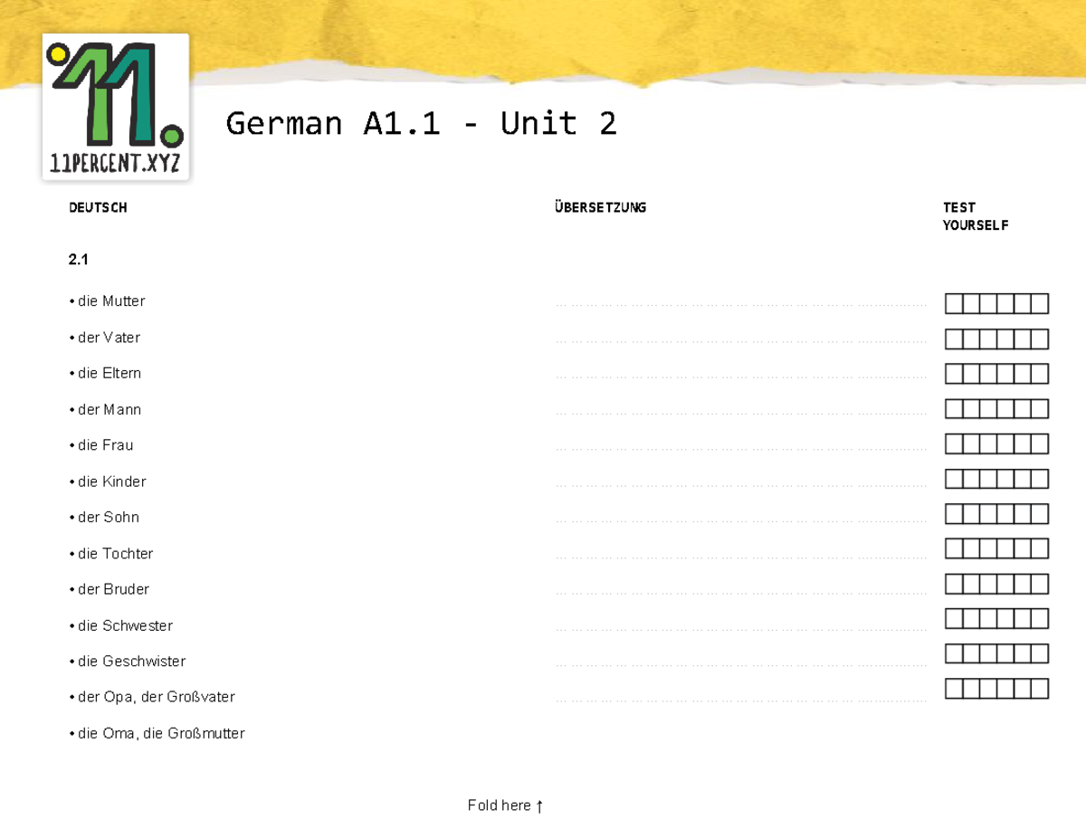 German A1.1 - Vocabulary and Self-Testing for Unit 2 - Studocu