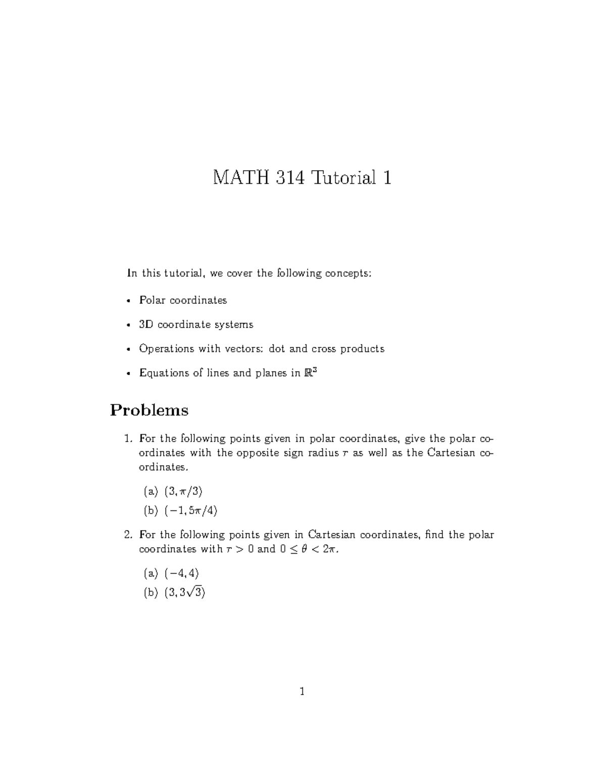 MATH 314 Tutorial 1: Polar Coordinates & Vector Operations - Studocu