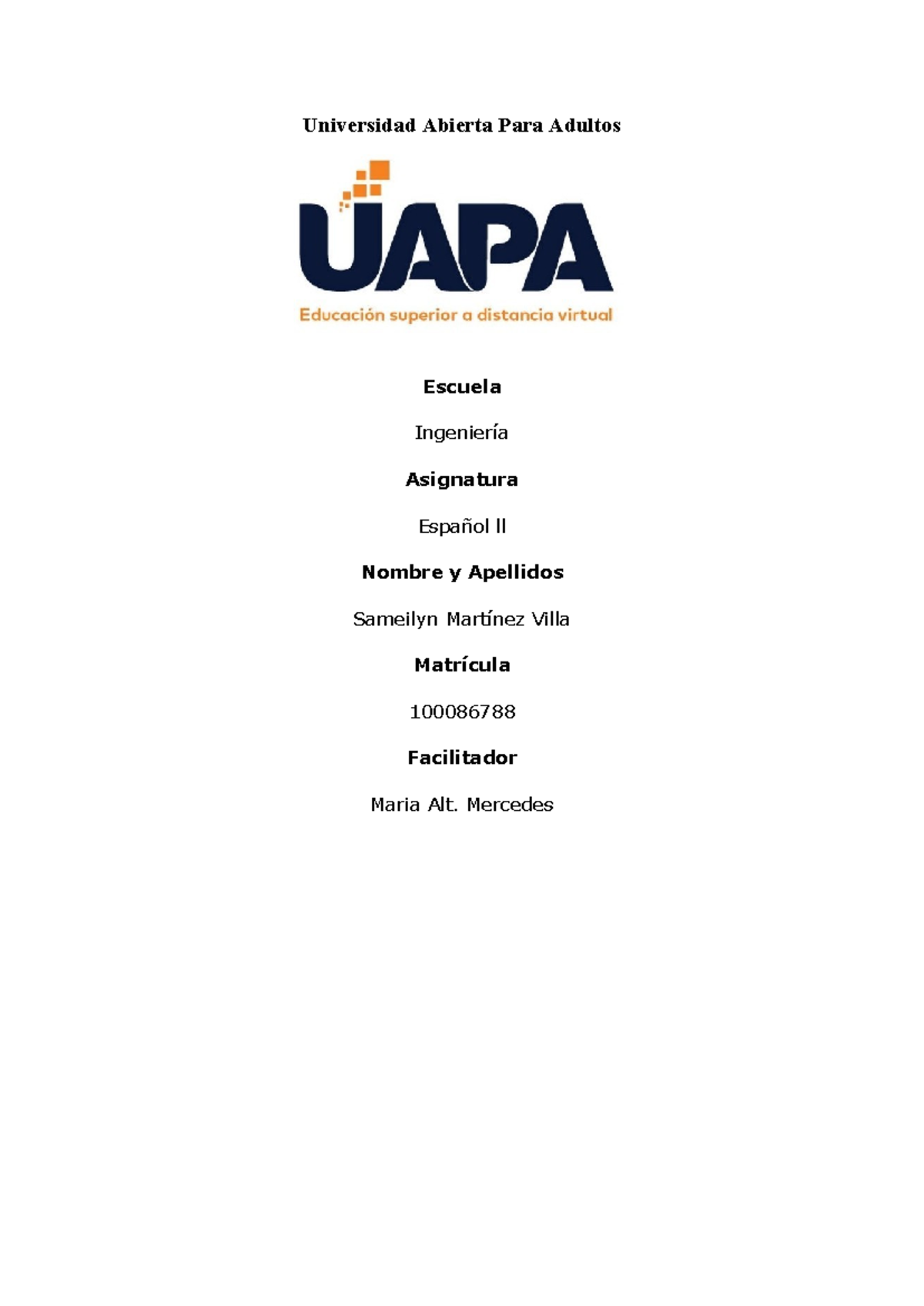 Tarera español ll - Buena - Universidad Abierta Para Adultos Escuela ...