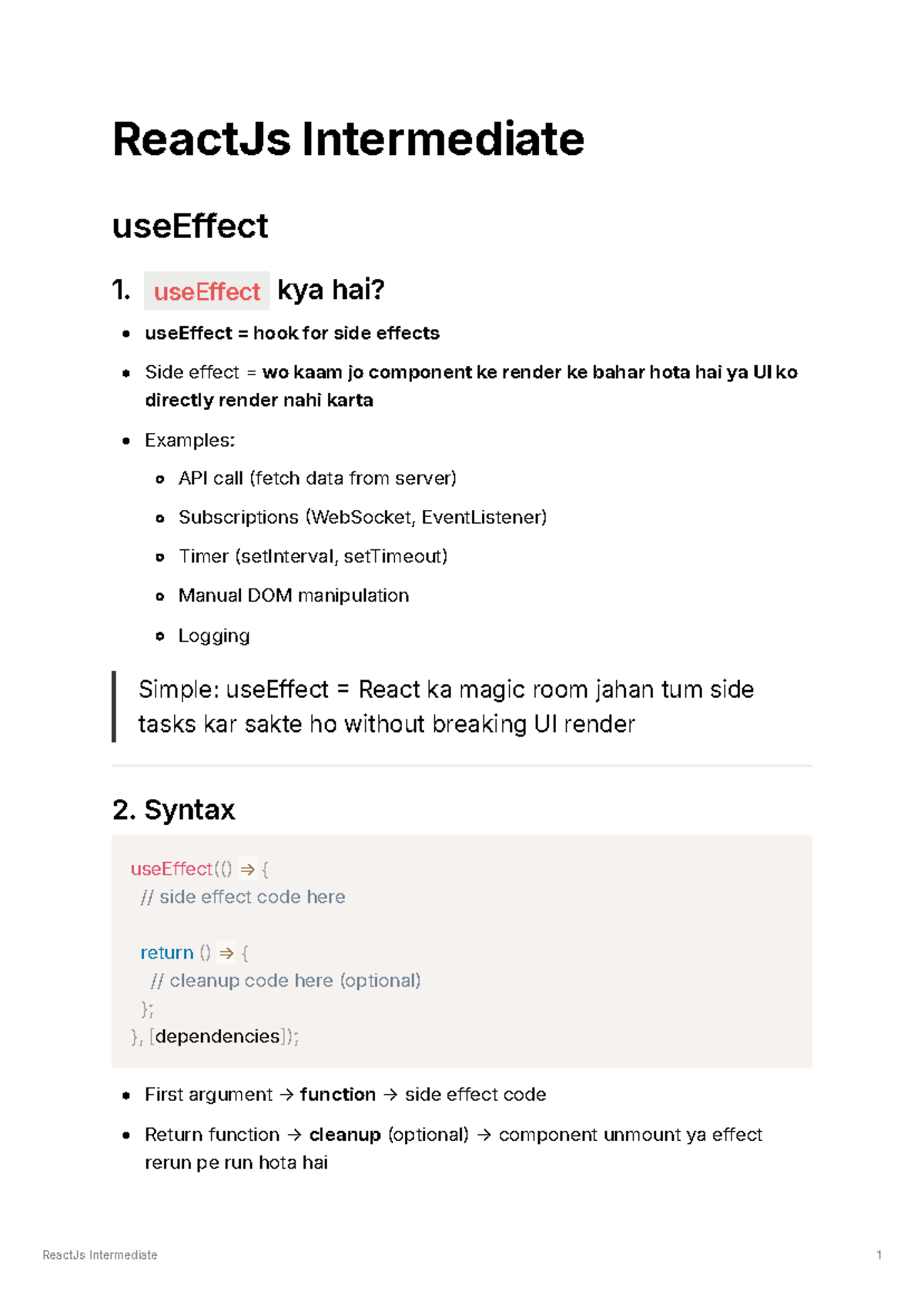 ReactJs Intermediate: Understanding useEffect, useRef, and More - Studocu