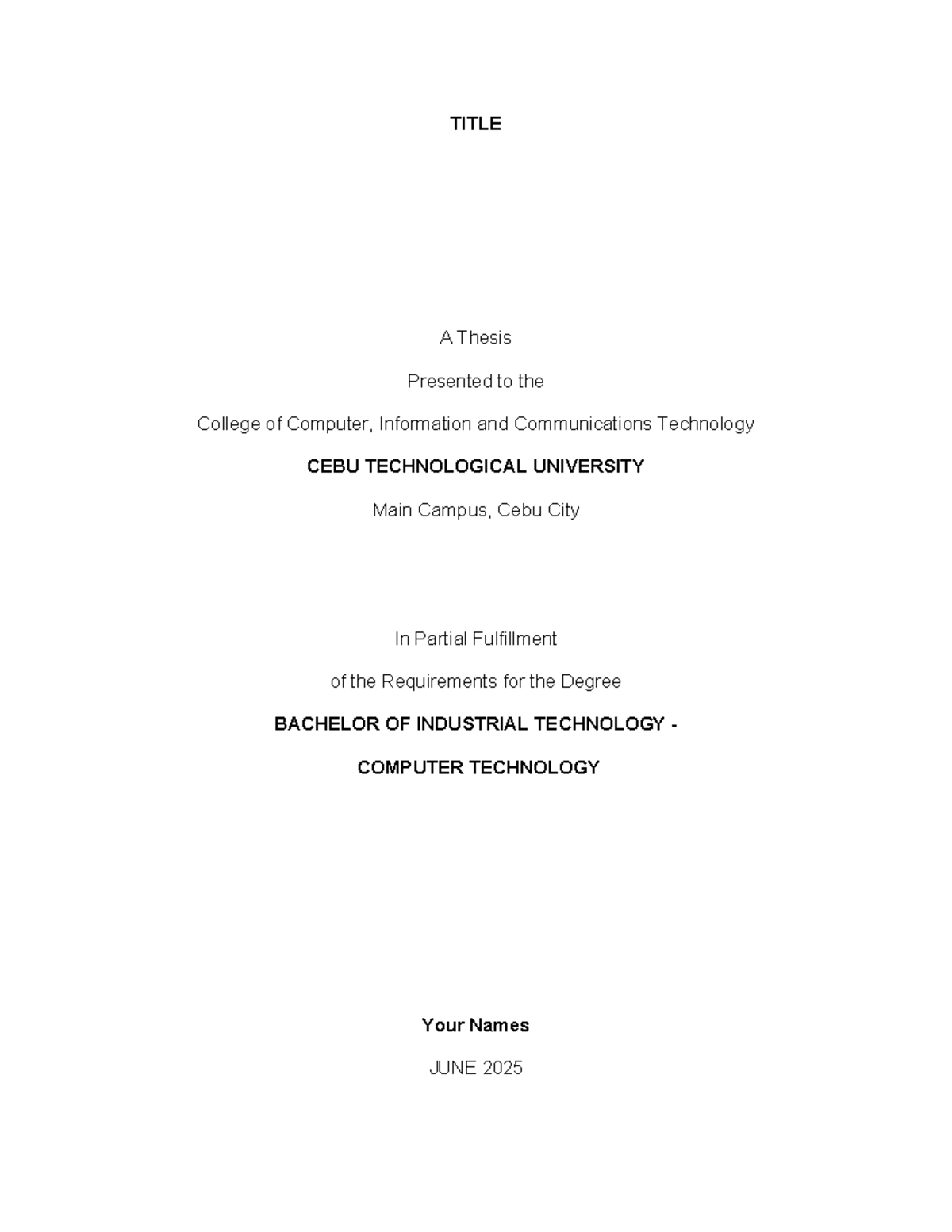 Thesis Proposal for Bachelor of Industrial Technology - Computer Tech ...