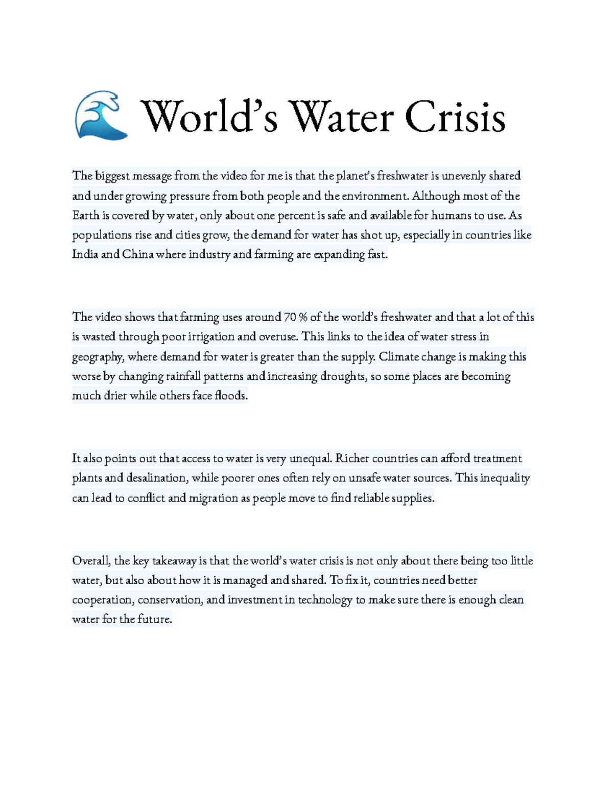 World’s Water Crisis: Understanding Inequality and Management Issues ...