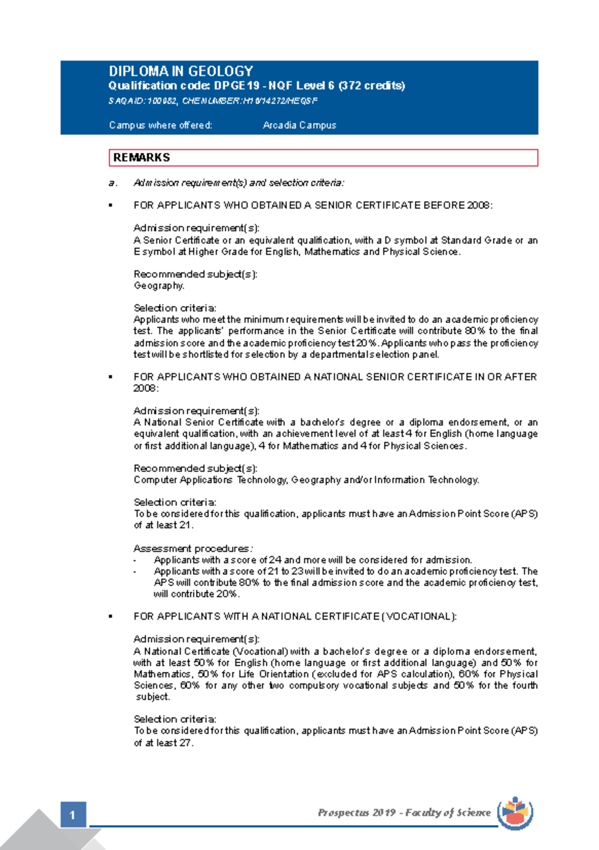Dip Geology 2019 for Tut - DIPLOMA IN GEOLOGY Qualification code ...