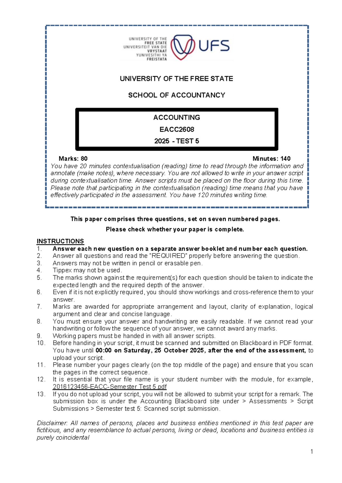 EACC2608 Test 5: Accounting Principles and IFRS Standards - 2025 - Studocu