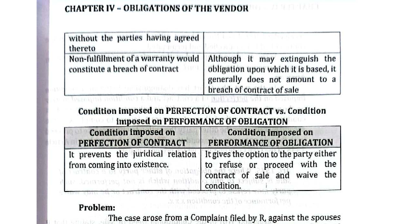 RFLB 137 CS: Chapter IV - Obligations of the Vendor Analysis - Studocu