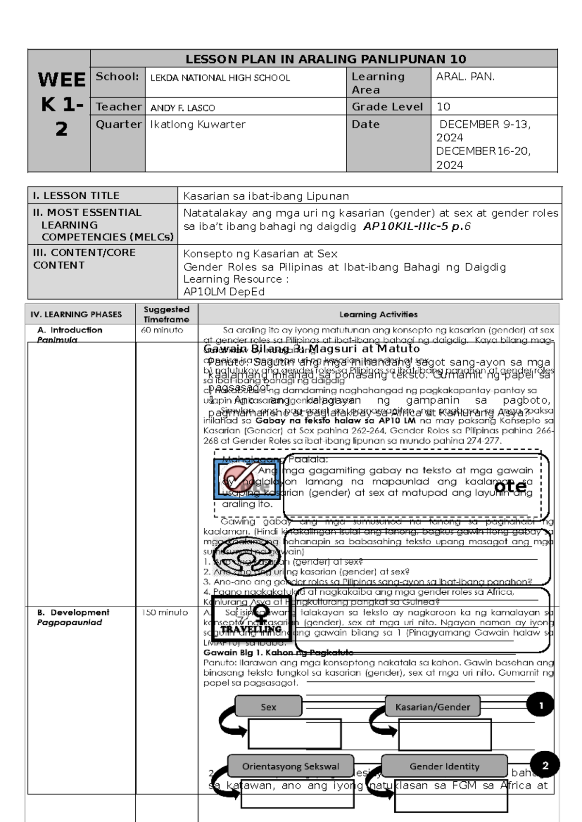 Lea P-AP-G10-Weeks 1-2-Q3 - WEE K 1- 2 LESSON PLAN IN ARALING ...