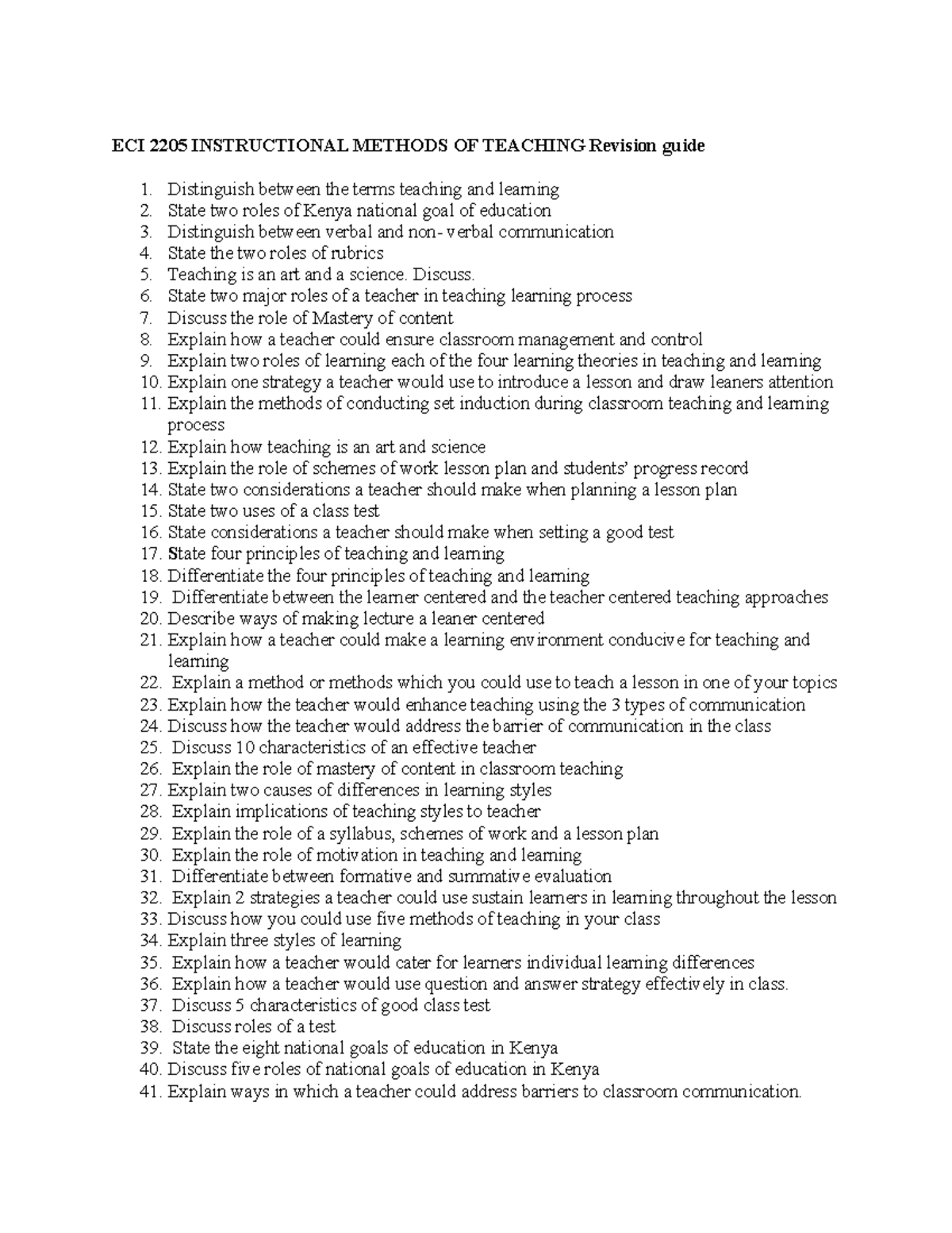 ECI 2205 Instructional Methods OF Teaching Revision - ECI 2205 ...