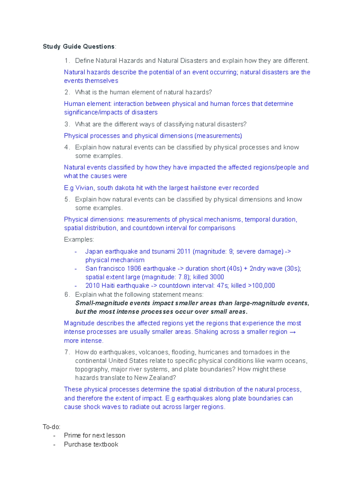 Earthsci 105 Lecture Notes: Natural Hazards and Disasters Summary - Studocu