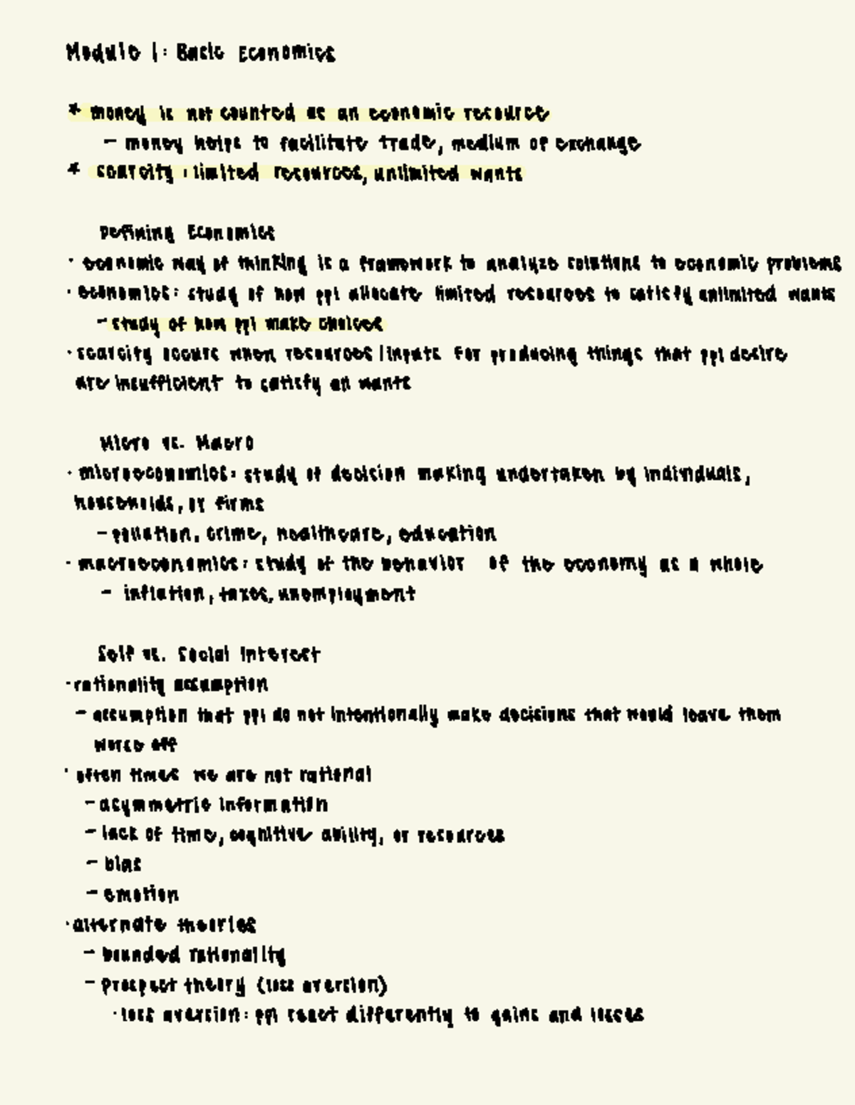 Module 1 - Economics Notes: Understanding Scarcity and Decision Making ...
