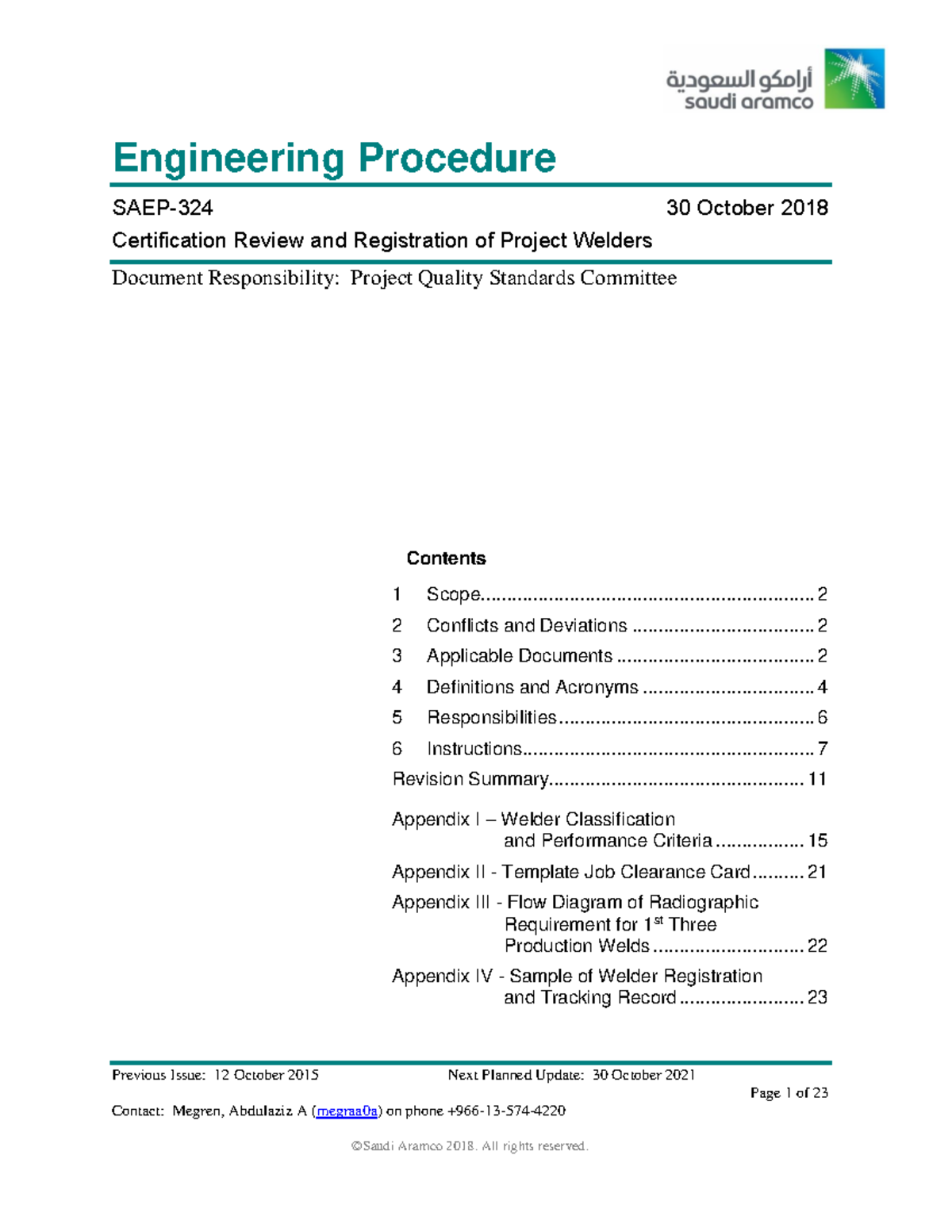 SAEP-324: Certification Review & Registration of Project Welders - Studocu