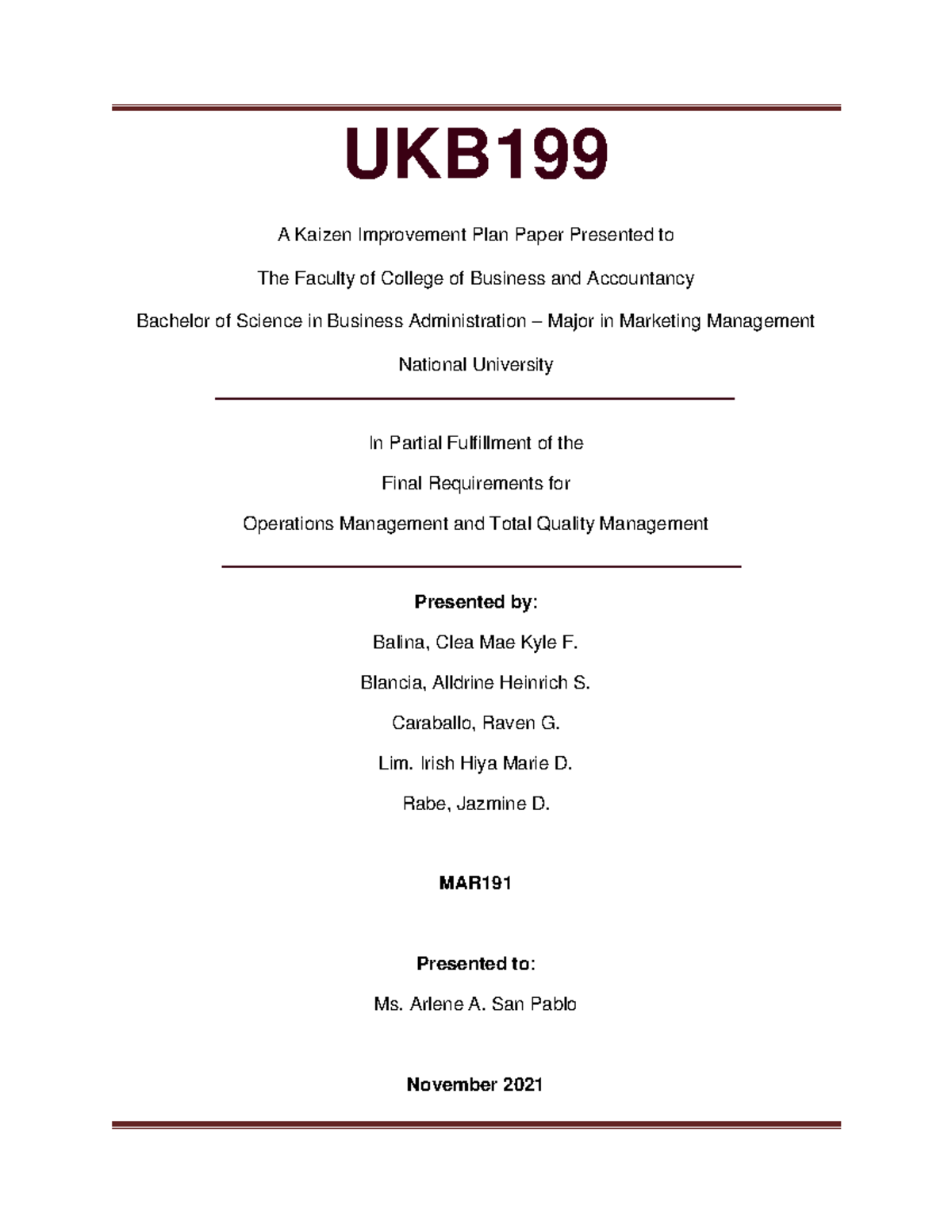 Sample Paper - MAR 191 - UKB 199 ( Synergy) - FOR Competition - UKB A ...