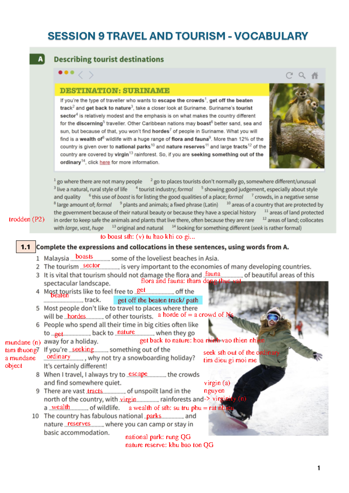 KEY Session 9: Travel and Tourism Vocabulary and Grammar Insights - Studocu
