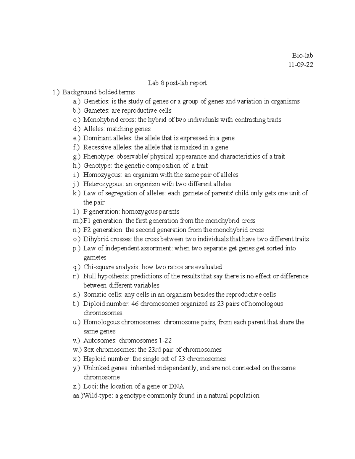 Lab 8 post-lab report - Bio-lab 11-09- Lab 8 post-lab report 1 ...