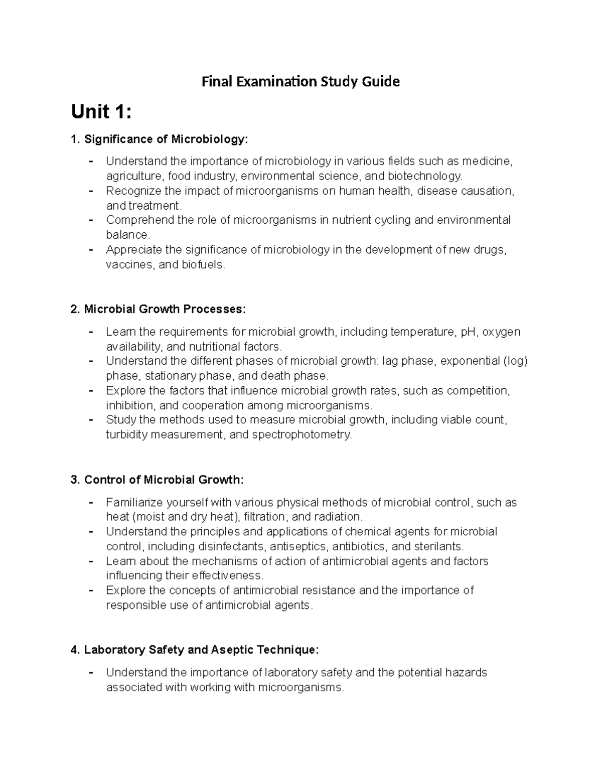 Microbiology 101: Final examination study guide and key concepts - Studocu