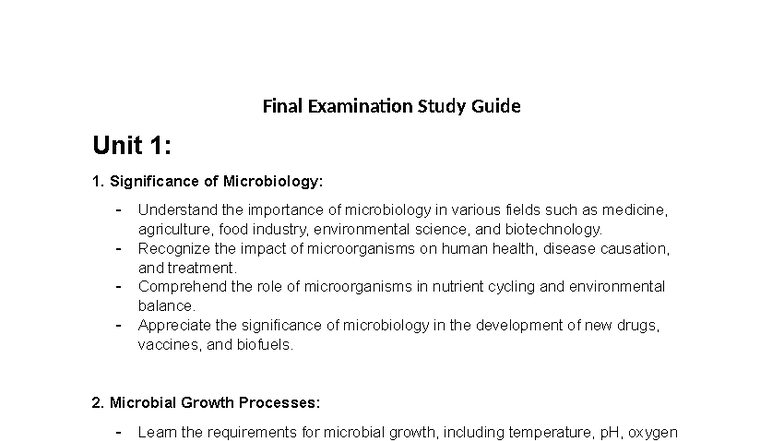 Microbiology 101: Final examination study guide and key concepts - Studocu