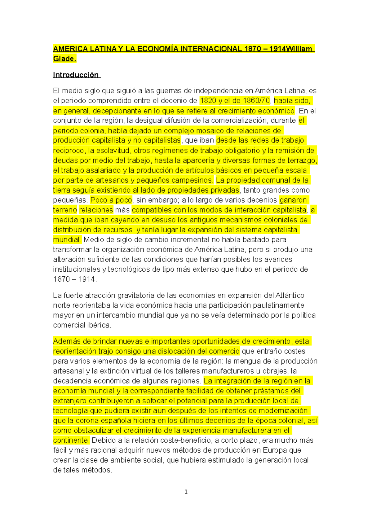 Resumen sobre la Economía Internacional en América Latina 1870-1914 (2 ...