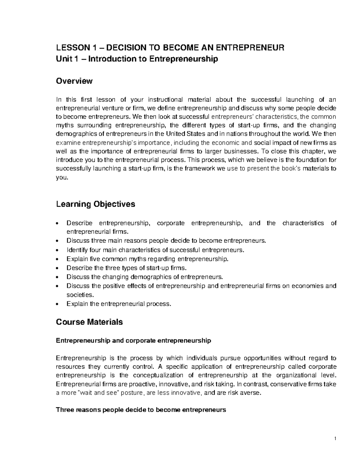 BS Entrep 1 1 Lesson 1: Understanding Entrepreneurial Behavior - Studocu
