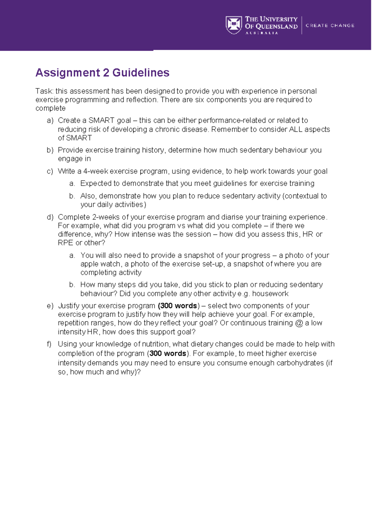 NUTR1023 Assignment 2: Personal Exercise Programming Guidelines - Studocu