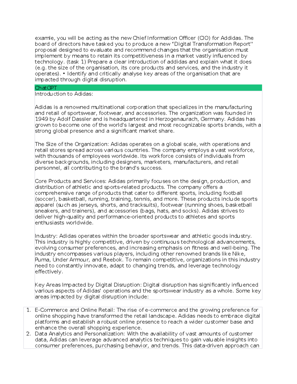 Digital Transformation Proposal for Adidas: CIO Assignment Overview ...