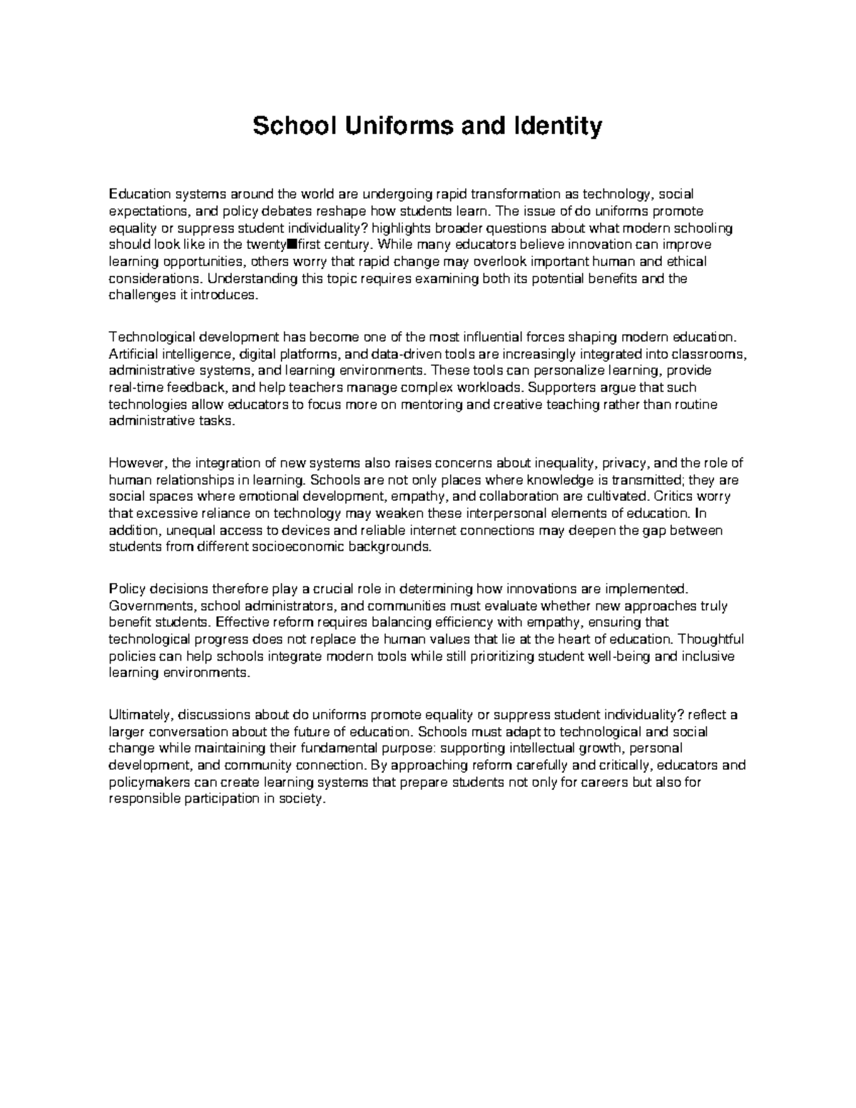 EDU 14: The Impact of School Uniforms on Identity and Equality - Studocu