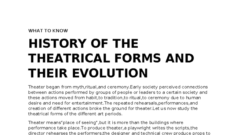 HIST 101: Evolution of Theatrical Forms and Ancient Theater - Studocu