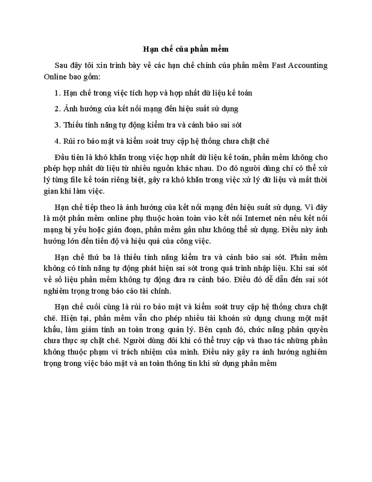 Hạn chế của phần mềm Fast Accounting Online - tttty - Studocu