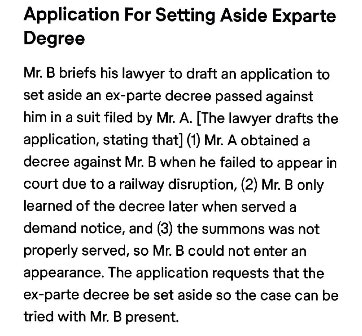 Application for Setting Aside Exparte Decree - Suit No. 1234/2009 - Studocu