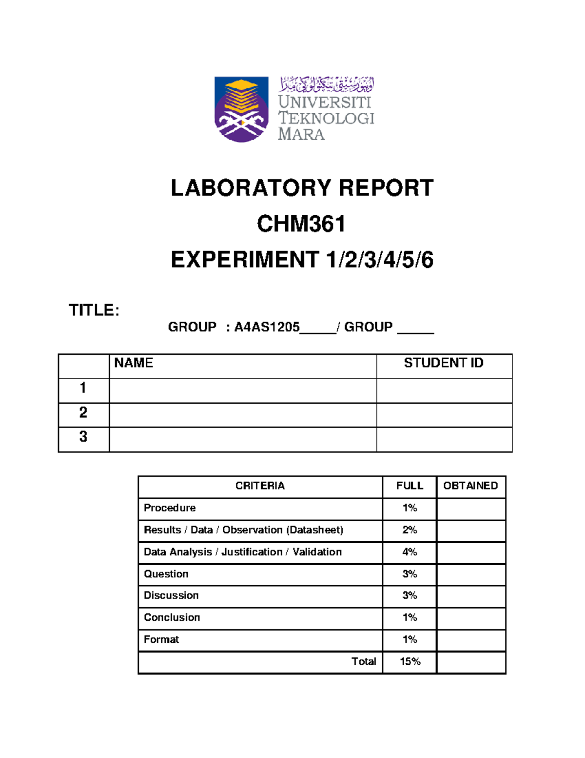CHM361 Front PAGE LAB Report (1) - Inorganic Chemistry - LABORATORY ...